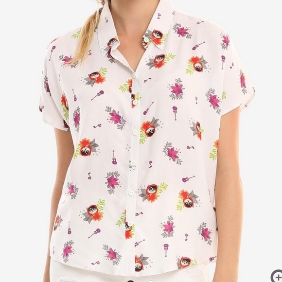 Disney | Tops | Disney Pixar Coco Mini Guitar Print Button Down Blouse ...